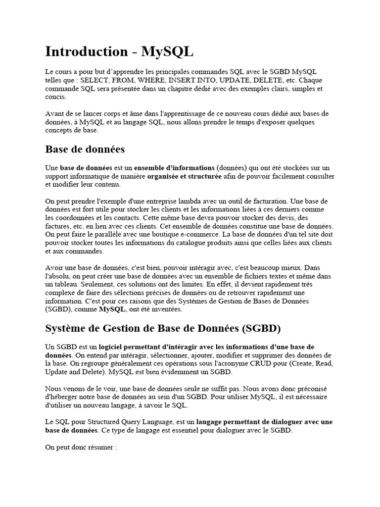 Introduction | PDF | Bases de données | MySQL