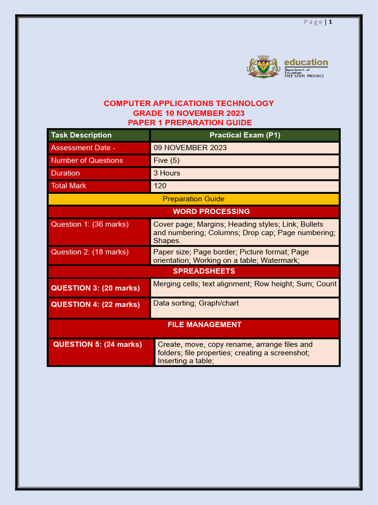 CAT - Grade 10 T4 - P1 FINAL Exam Prep Guidelines 2023 | PDF