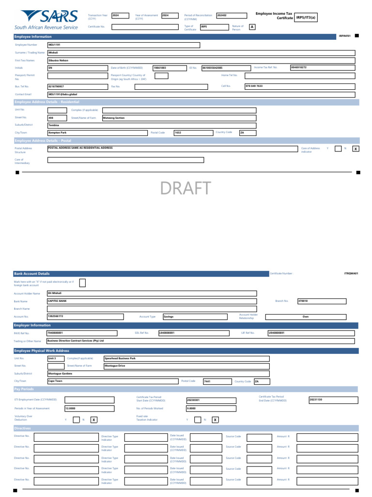 Tax Certificate MTSHALI IRP5 | Download Free PDF | Money | Public Finance
