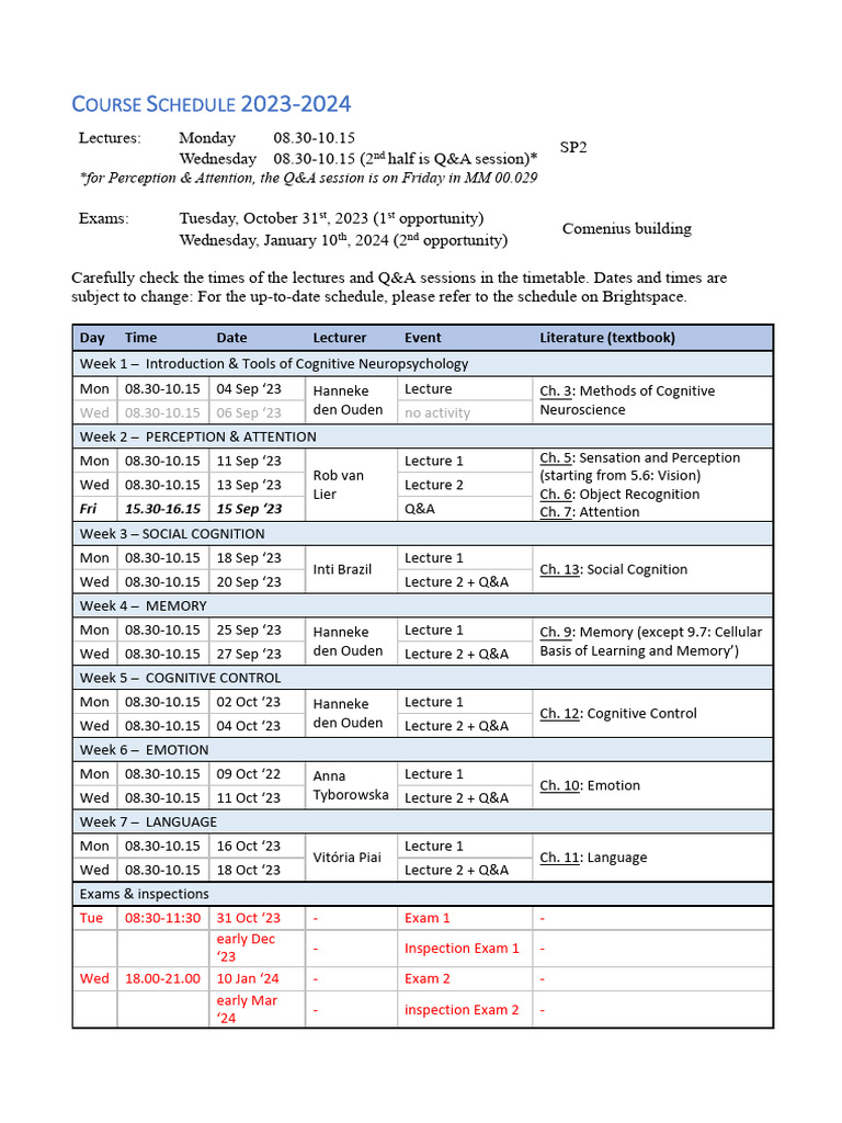 B&C3 2023-24 Course Schedule For Students | PDF | Cognitive ...