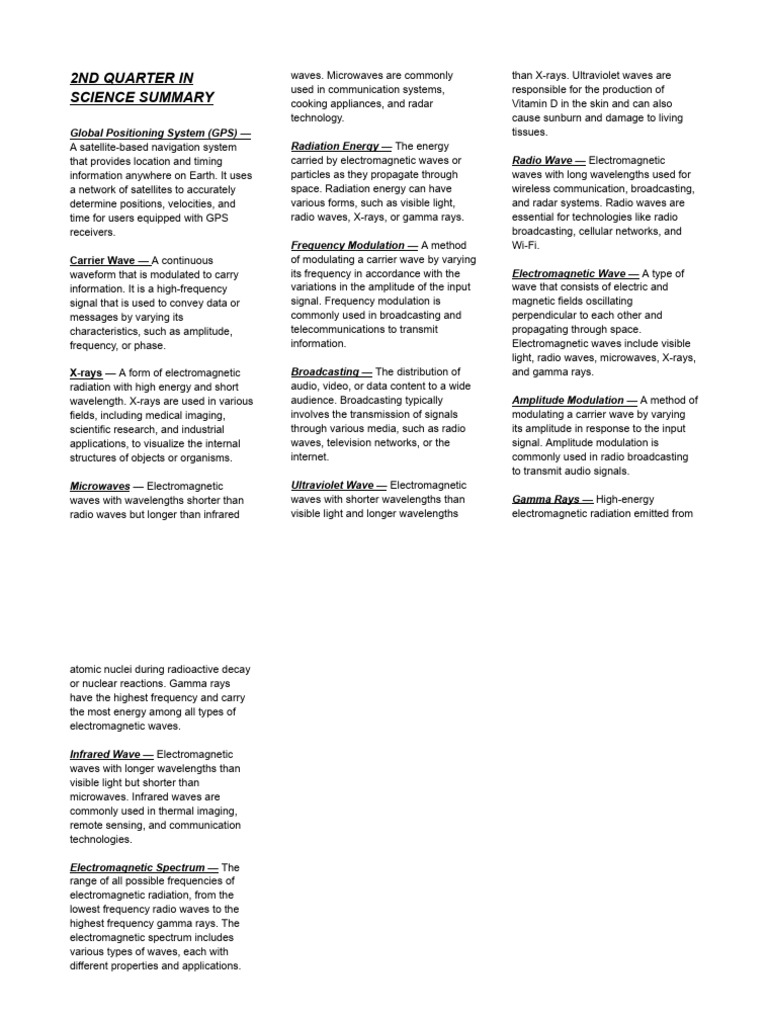 2nd Quarter in Science Summary Grade 10 | PDF | Electromagnetic ...