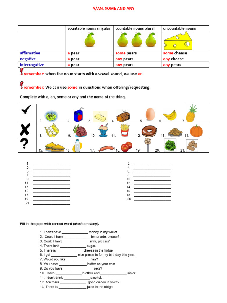 Grammar: A/An, Some, Any Usage | PDF | Noun | Plural