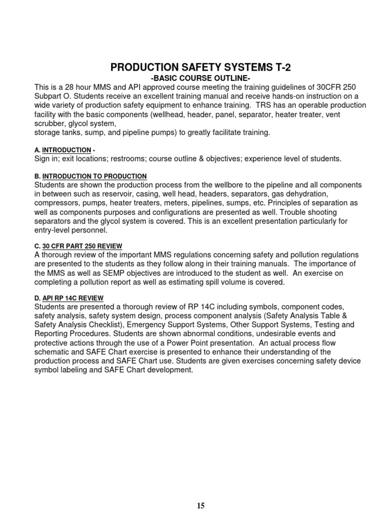 Safety System Training Syllabus API RP 14C and OSHA | Download Free PDF ...