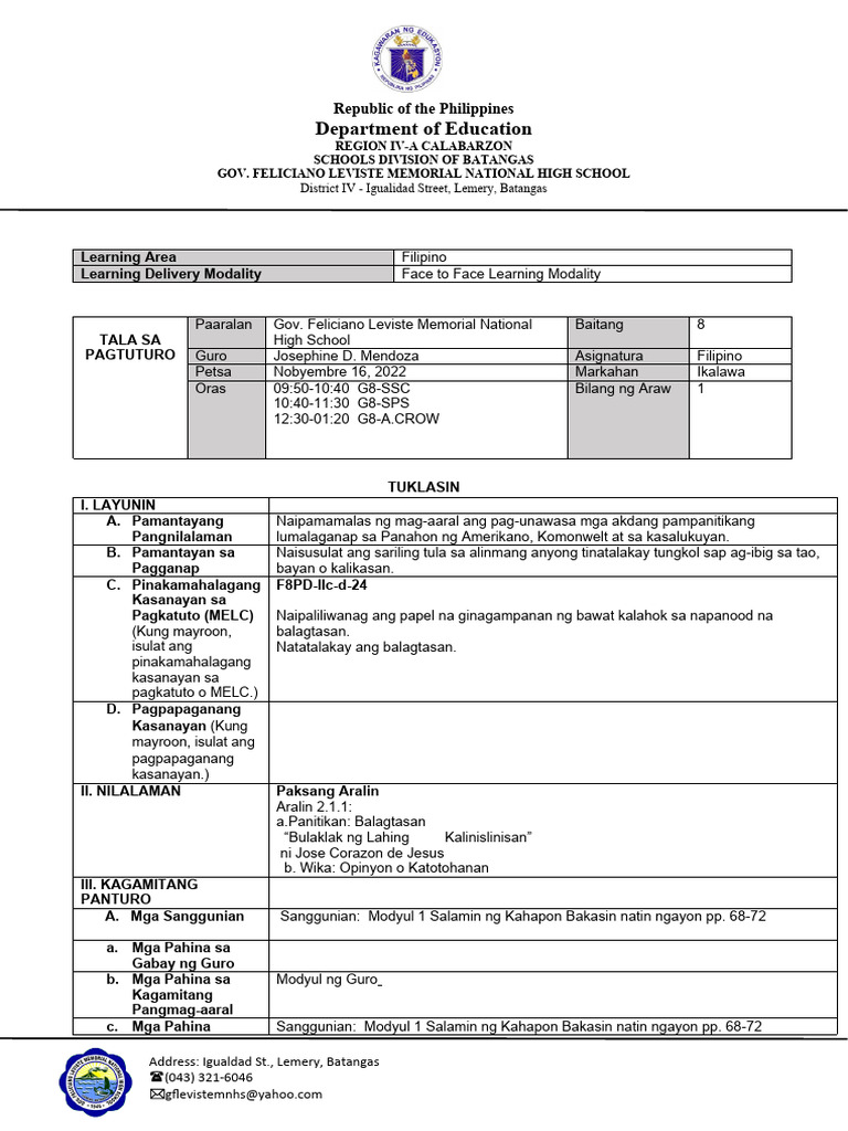DLL Wik 2 Linangin Tuklasin Balagtasan | PDF