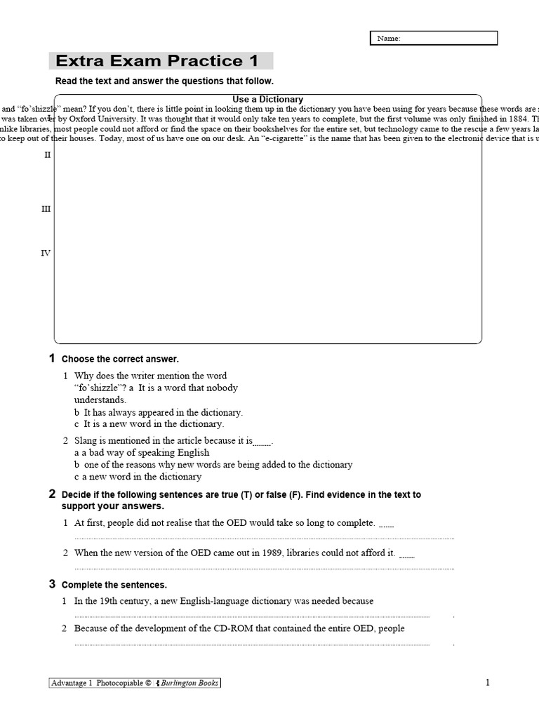 Advantage1-Reading Exam Extra Practice1 | PDF | Linguistics | Human Communication