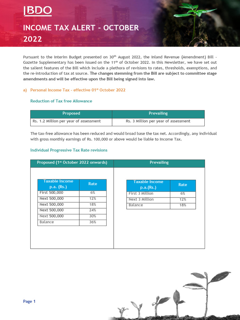 BDO Income Tax Alert - October 2022 | PDF | Taxes | Dividend