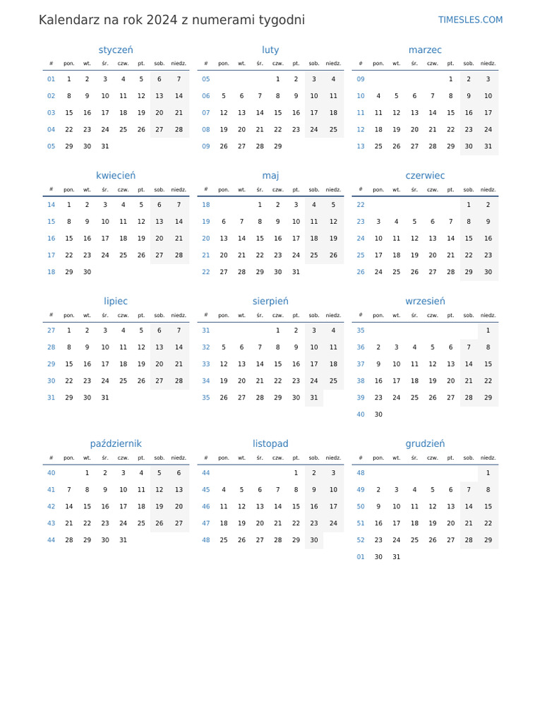 Calendar Yearly With Weeks 2024 P Pl | PDF