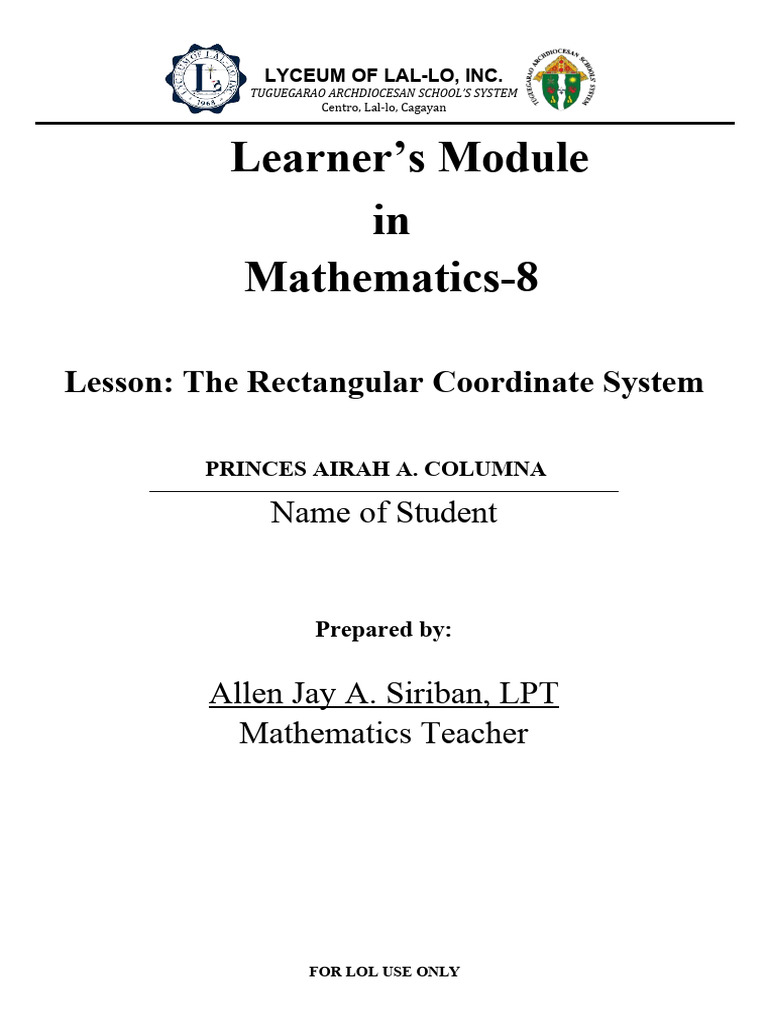 Grade 8 Module Pdf Cartesian Coordinate System Analytic Geometry