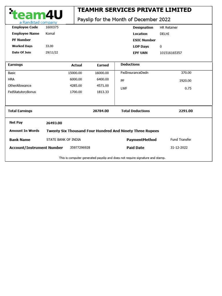 Payslip December 2022 | PDF