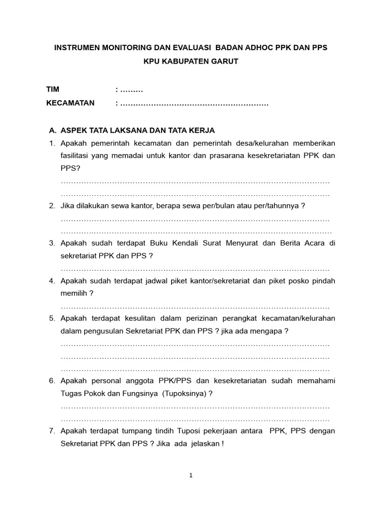 Instrumen Monitoring Dan Evaluasi Badan Adhoc PPK Dan PPS | PDF | Komputer