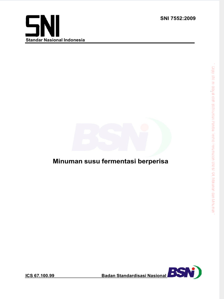 SNI 7552:2009 Minuman Susu Fermentasi | PDF | Bisnis | Pengelolaan ...