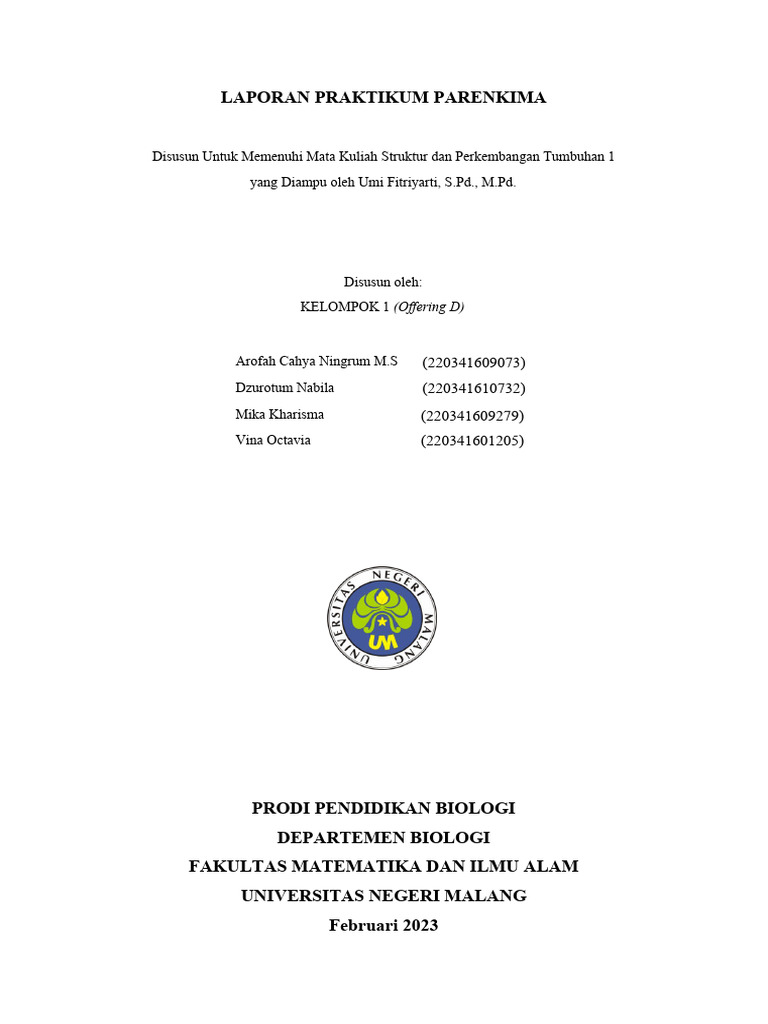 Laporan Praktikum SPT - KLP1 Parenkima | PDF