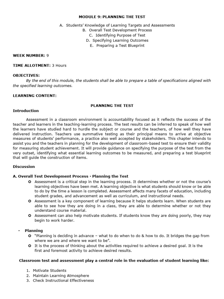Preparing a Table of Specifications | PDF | Educational Assessment ...