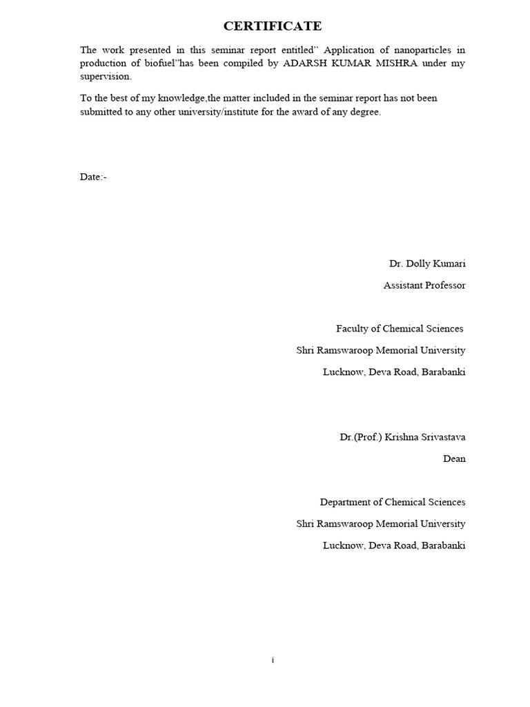 Seminar Report Certificate Final For Print | PDF | Biofuel | Fuels
