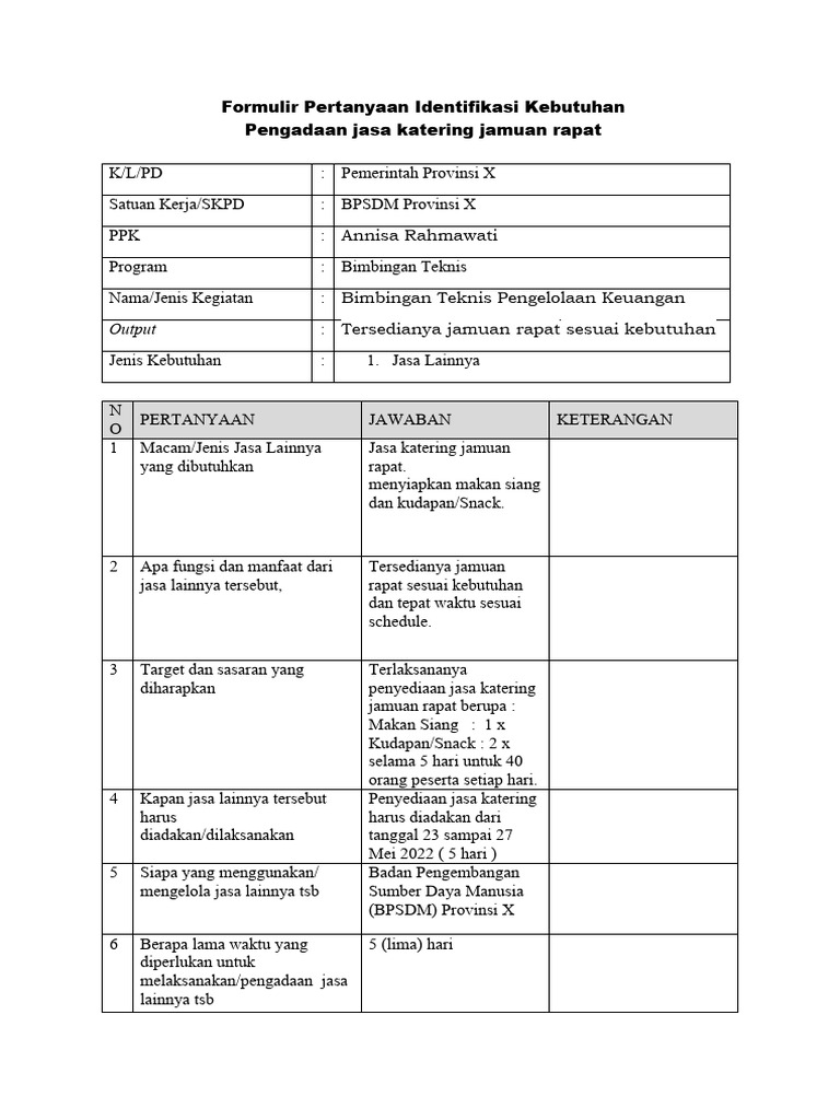 Lampiran 3 - Form Identifikasi Kebutuhan - (ISIAN) | PDF