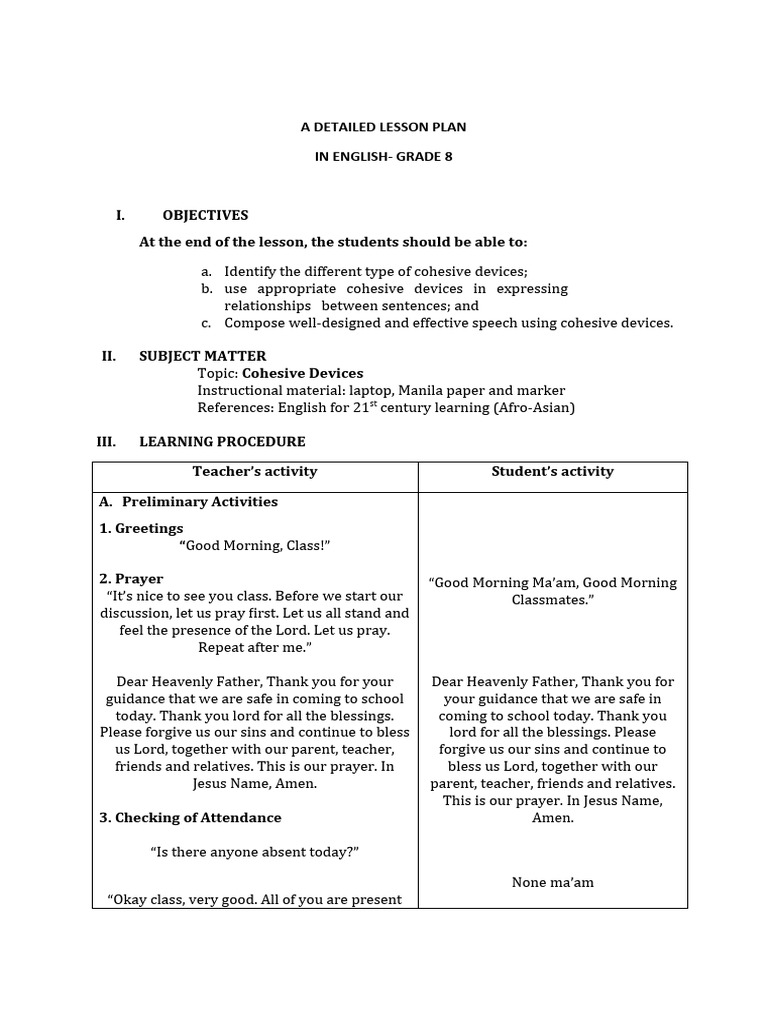 Cohesive Devices Lesson Plan | PDF | Mummy | Prayer