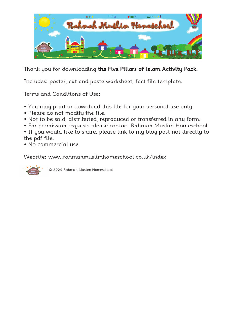 Five Pillars of Islam Activity Pack Rahmah Homeschool | PDF