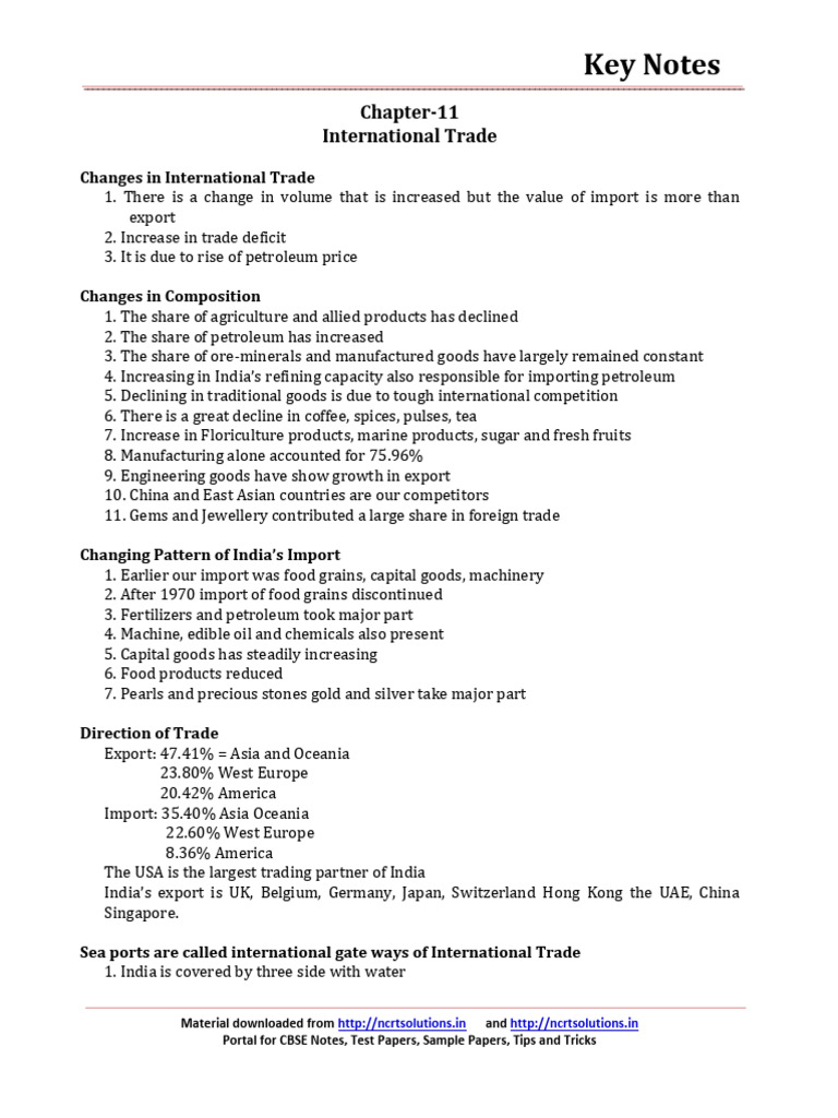 Class 12 Geography: International Trade Notes | PDF | Port ...