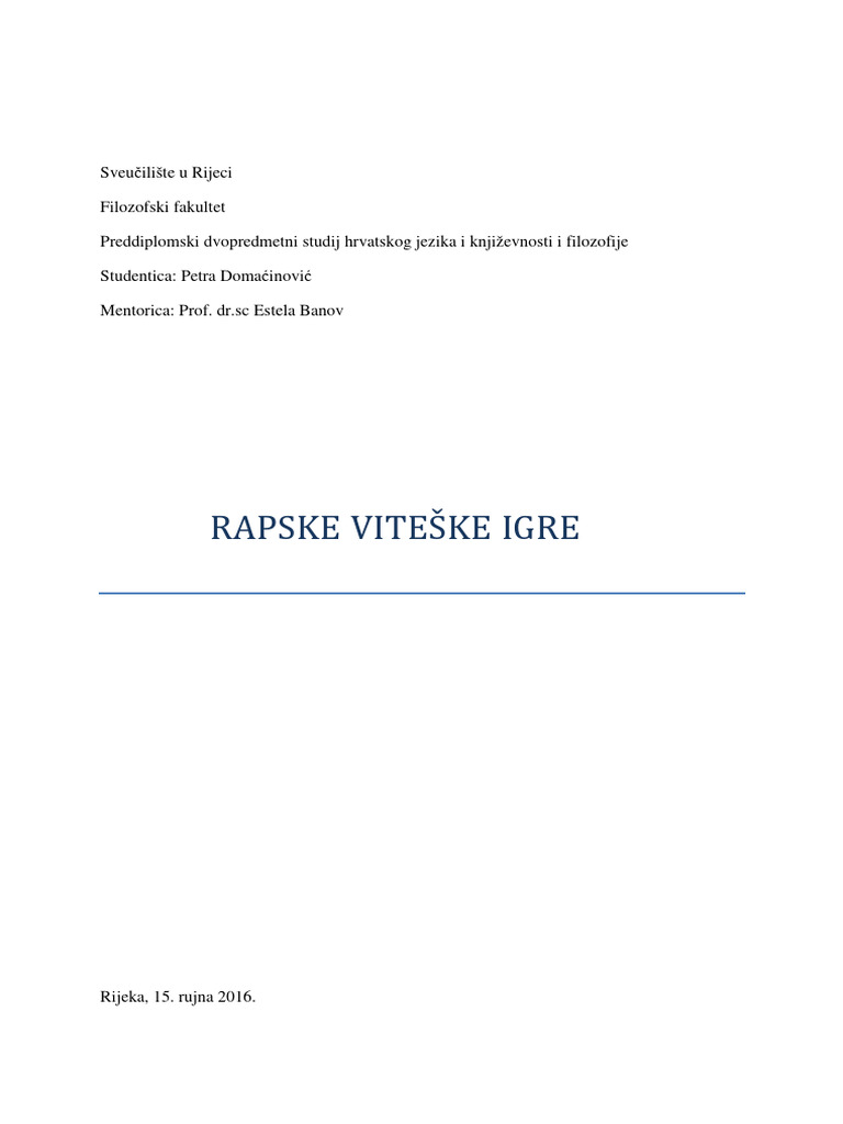 RAPSKE VITEŠKE IGRE. Sveučilište U Rijeci. Filozofski Fakultet ...