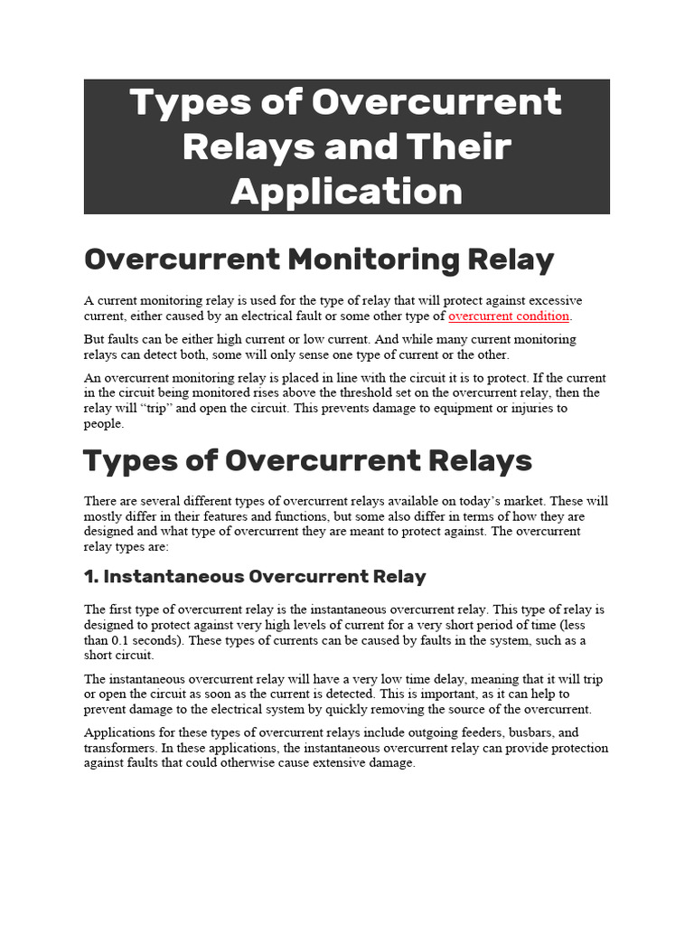 Types of Overcurrent Relays and Their Application | PDF | Relay ...