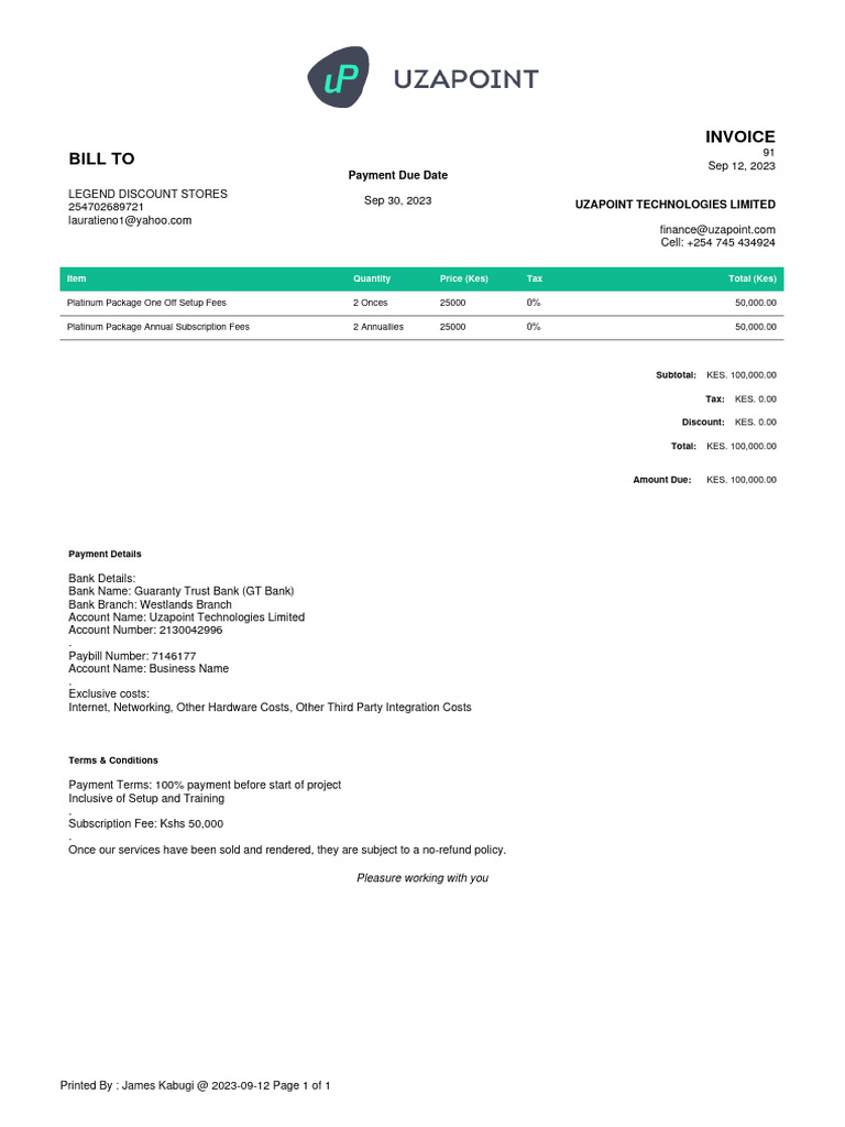 Legend Discount Stores - Uzapoint Invoice | Download Free PDF | Fee ...