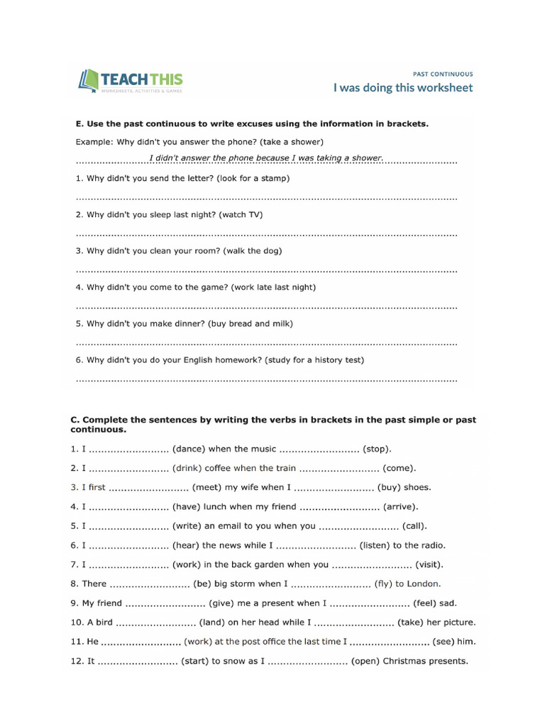 Past Simple Continuous Worksheet | PDF Past Simple Continuous Worksheet | PDF