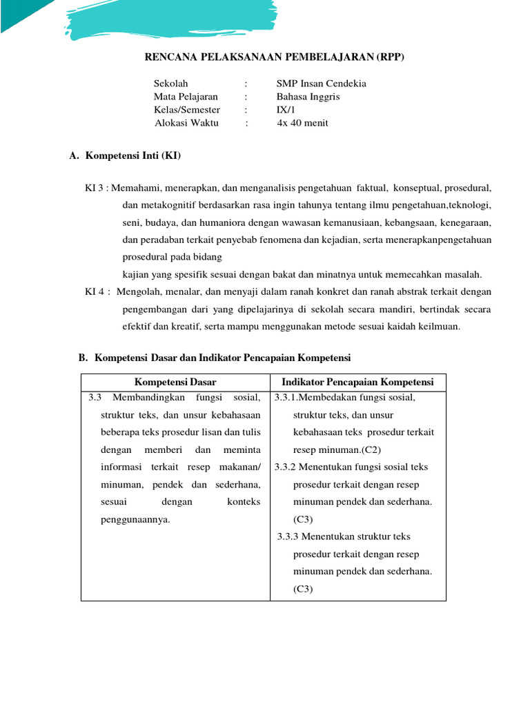 RPP Procedure Text PJBL | PDF
