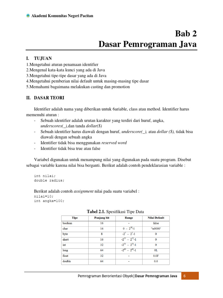 Praktikum 2 - Dasar Pemrograman Java | PDF