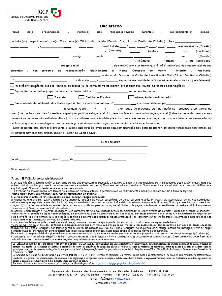 711 Mod Declaracao Responsabilidades Parentais | PDF | Empréstimos ...