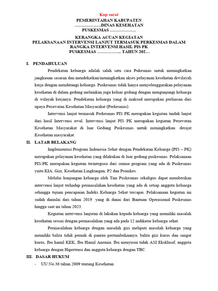 Contoh KAK Pispk | PDF