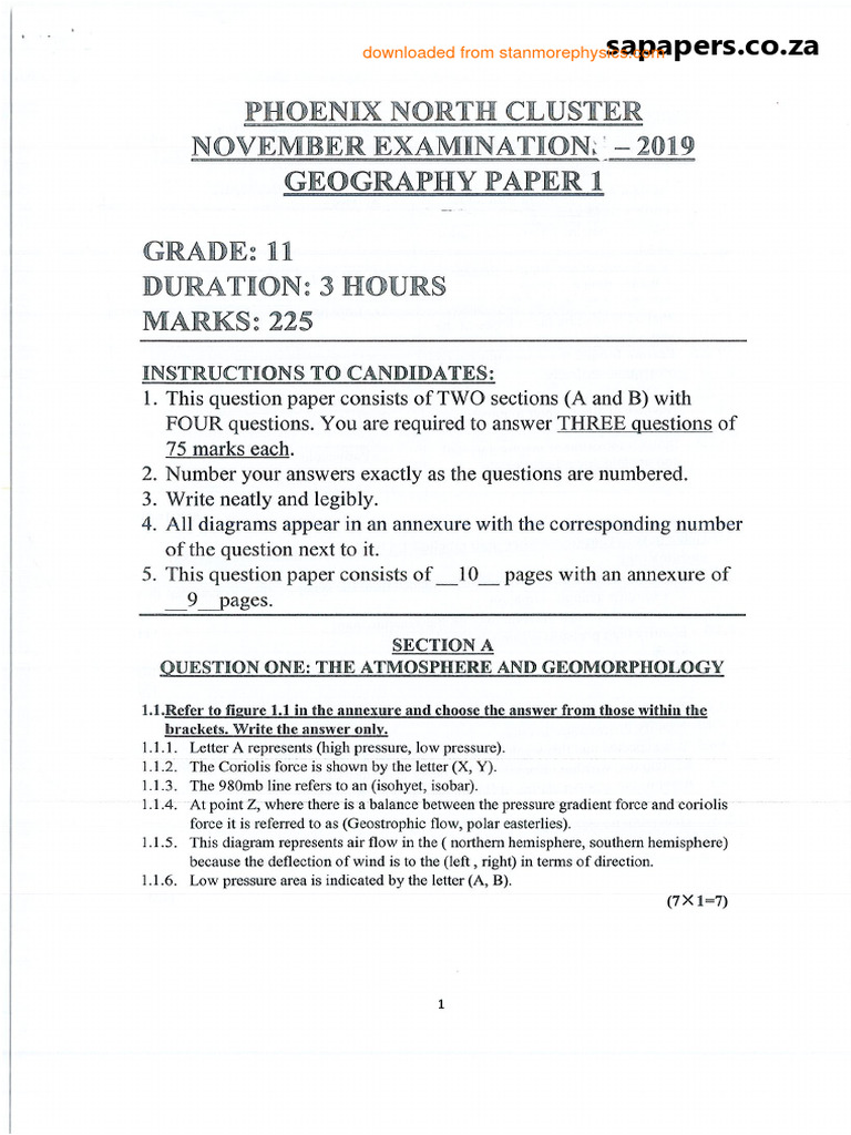 GEOGRAPHY Nov-2019-P1-grade-11 and Memo | PDF
