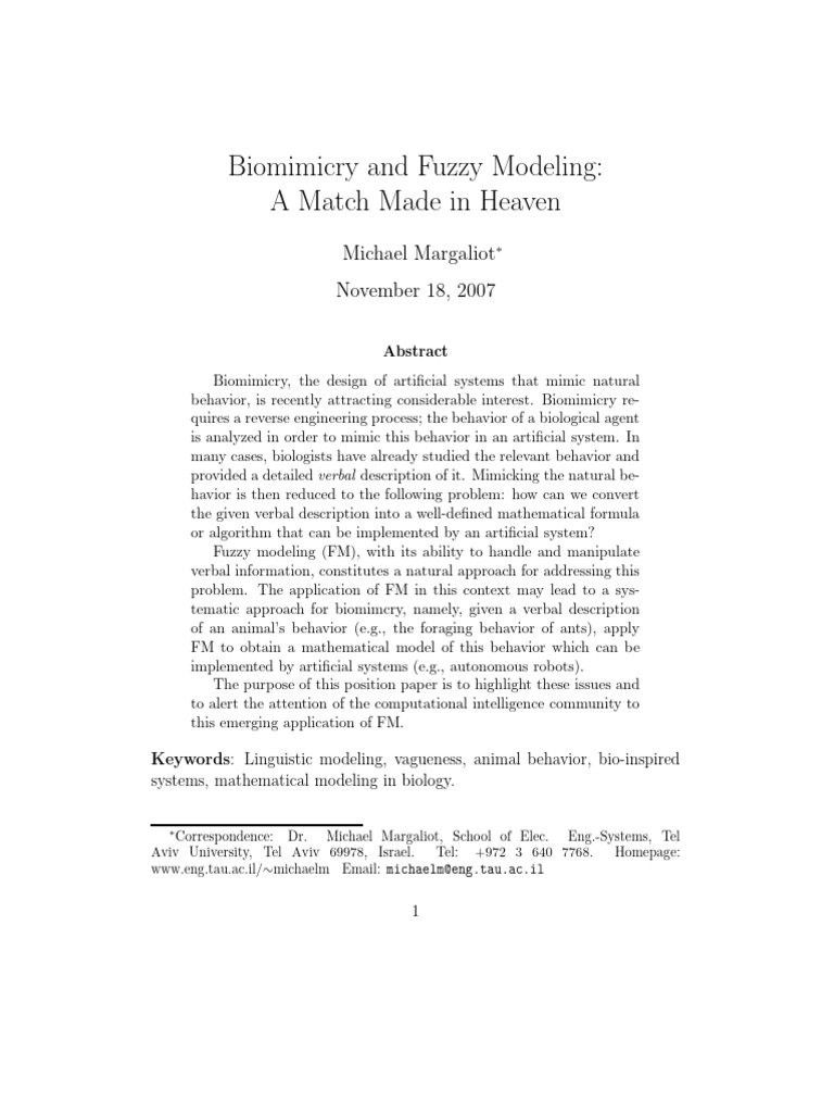 Biomimicry and Fuzzy Modeling | PDF | Fuzzy Logic | System