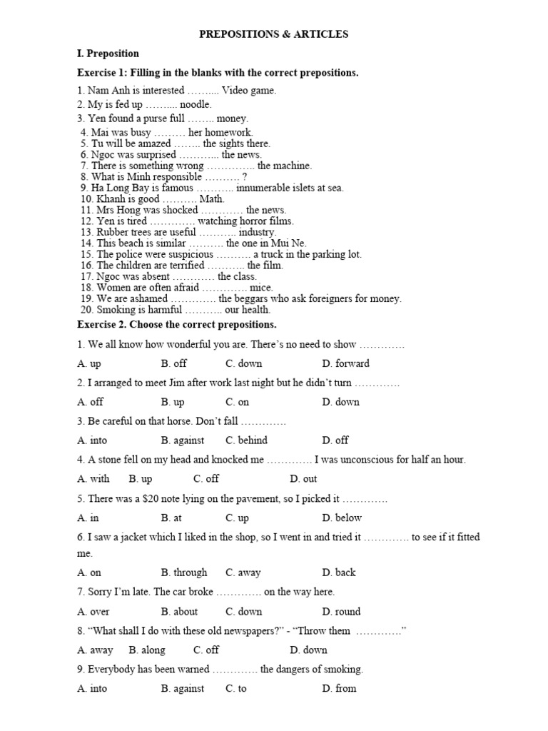 PREPOSITIONS and Articles | PDF