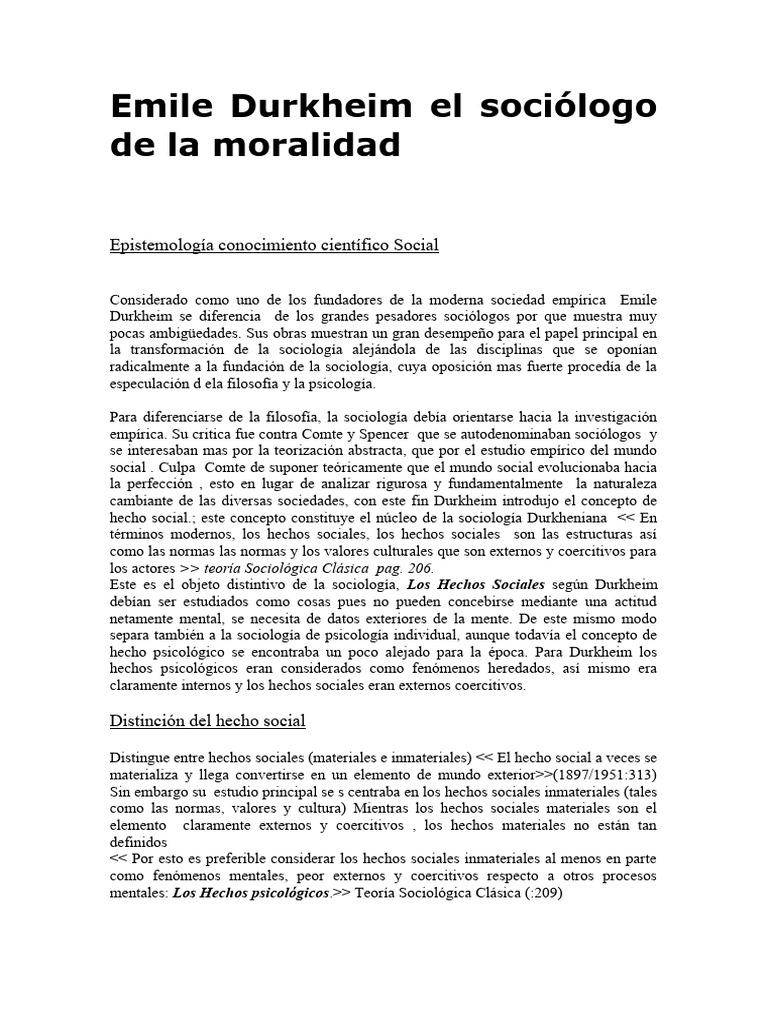 Emile Durkheim El Sociólogo de La Moralidad | PDF | Emile Durkheim | Sociología