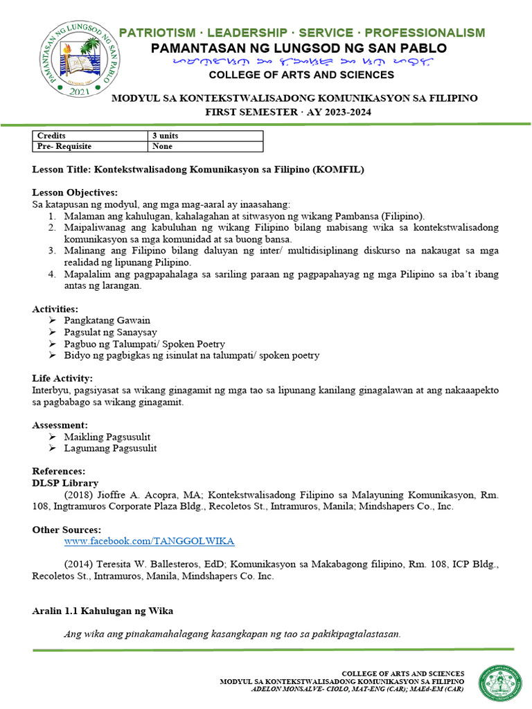 Komfil Module 2023 2024 | PDF