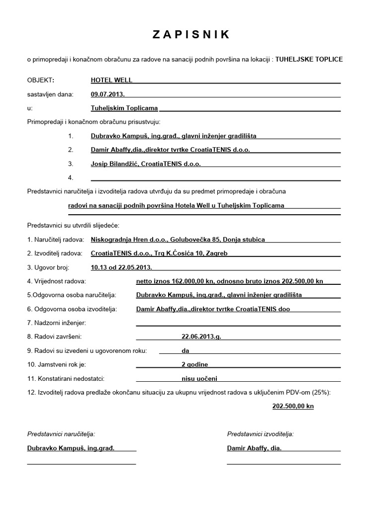 Zapisnik o Primopredaji | PDF