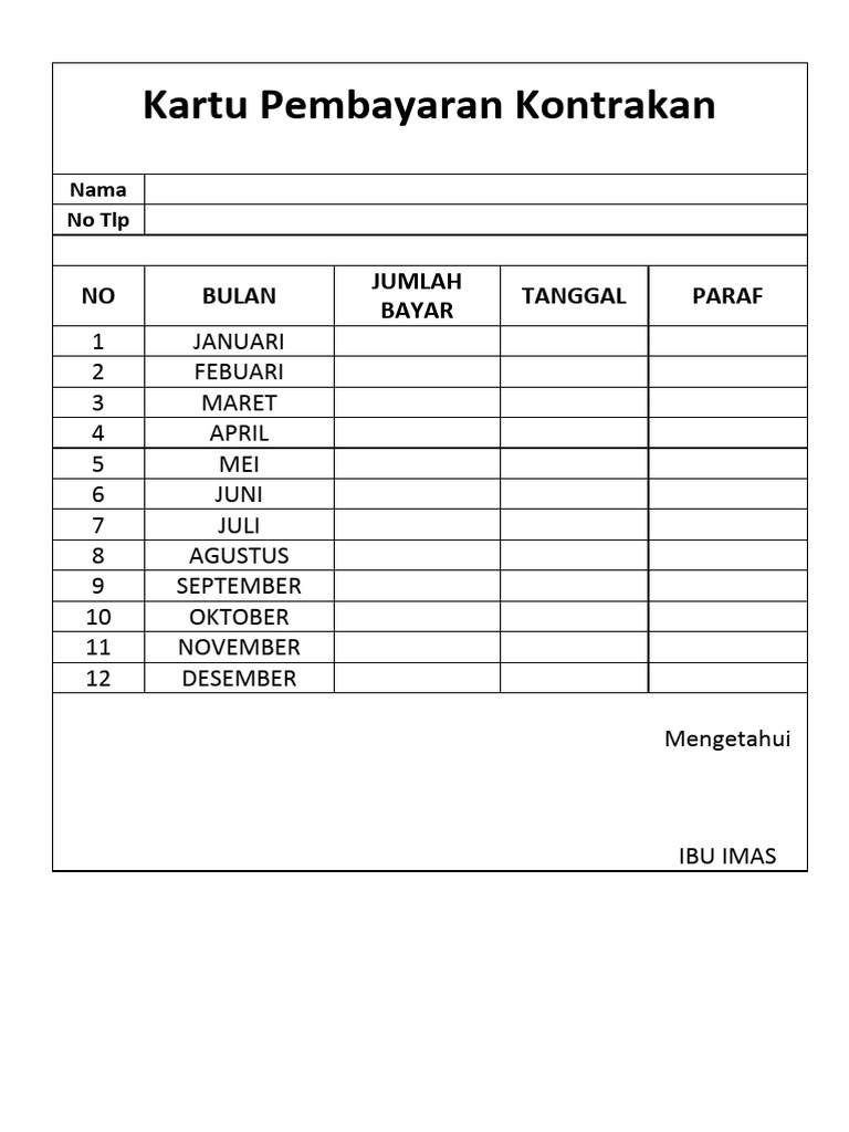 Kartu Pembayaran Kontrakan | PDF