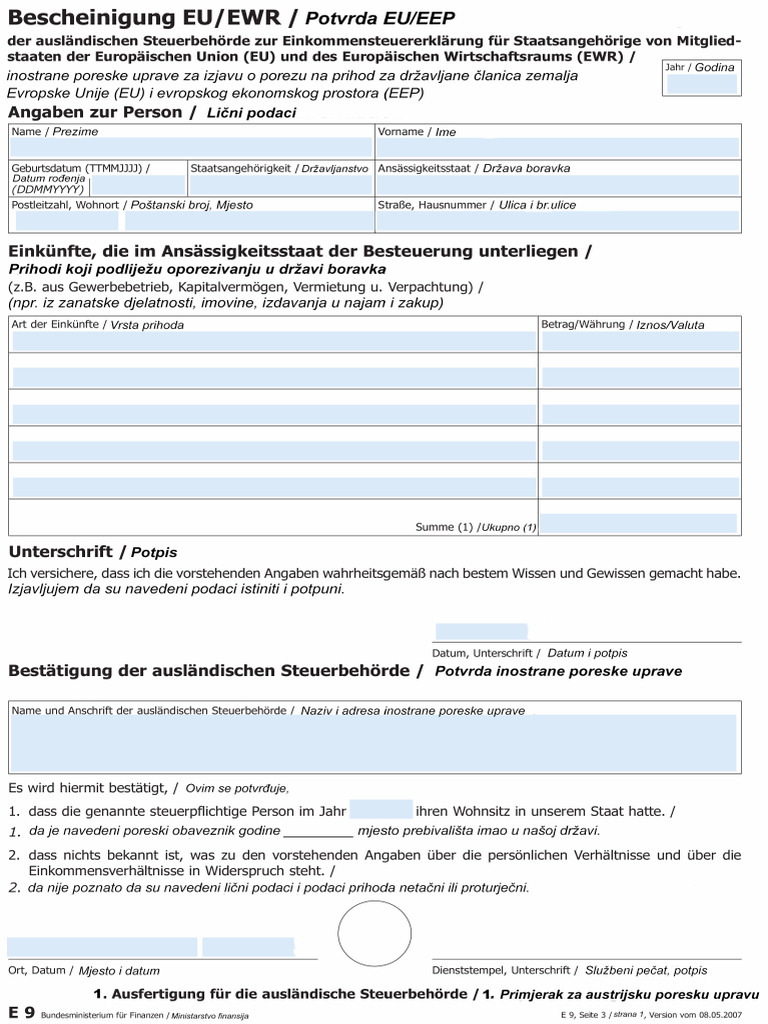 E9 Obrazac AUSTRIJA | PDF