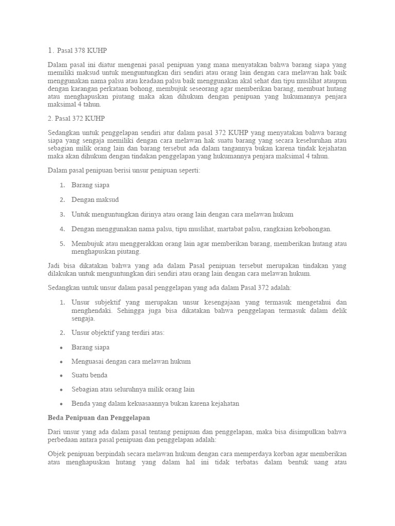 Unsur Pasal 378 Jo Pasal 372 | PDF
