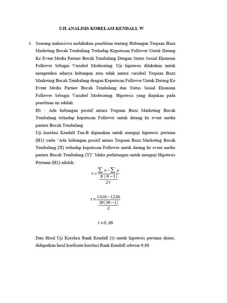 Uji Analisis Korelasi Kendall W | PDF