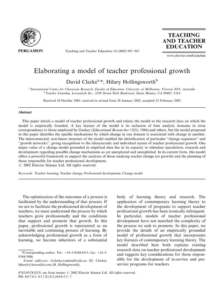 Clarker & Hollingsworth 2002 Elaborating A Model of Teacher ...