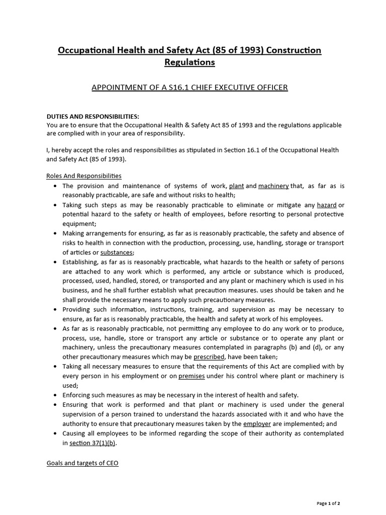 S16.1 CEO Appointment Letter Template | PDF | Occupational Safety And ...