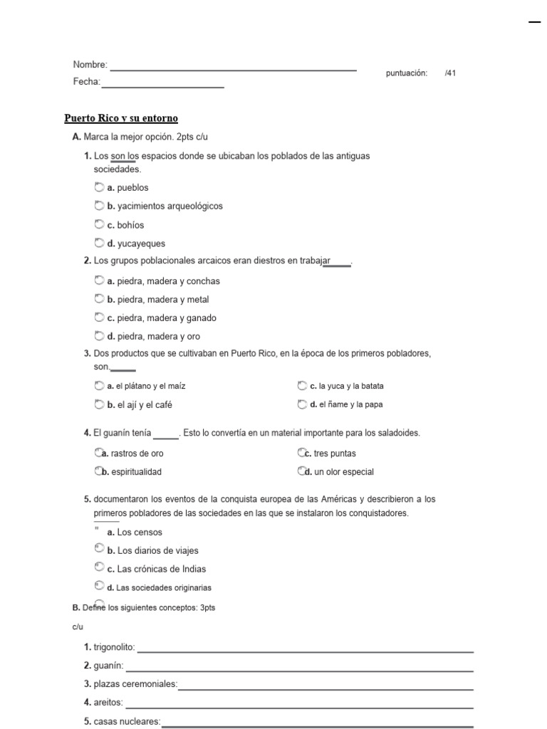 Copia de Exámenes - KAIRÓS Historia de Puerto Rico | PDF | Pueblos ...