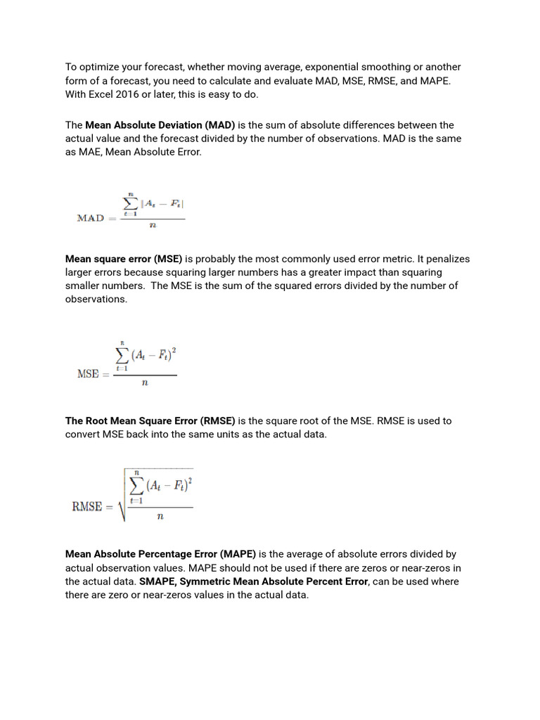 Mad Mse Mape Rmse Pdf