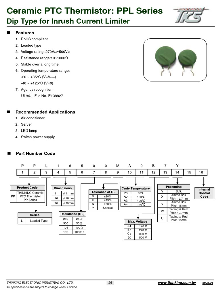 CPTC Thermistor-PPL Series For ICL | PDF | Materials Science | Manufactured Goods