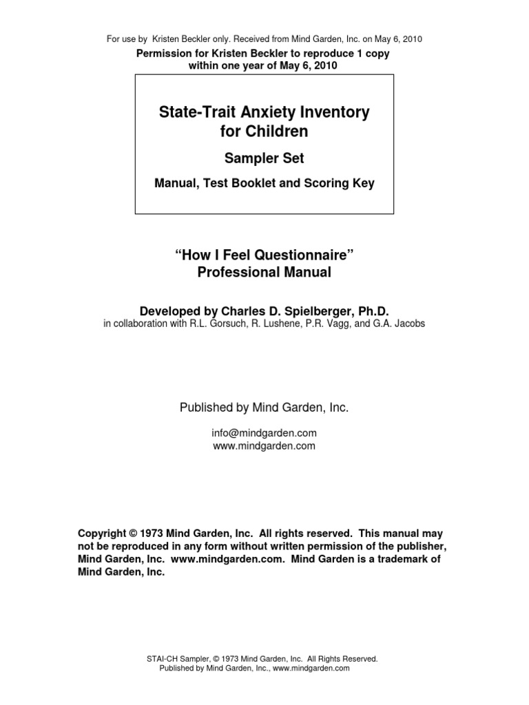 Elib - Tips - State Trait Anxiety Inventory For Children | Download Free PDF | Validity ...