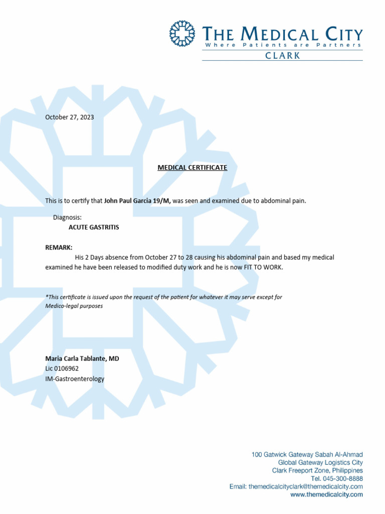 Med Cert XXXXX | PDF