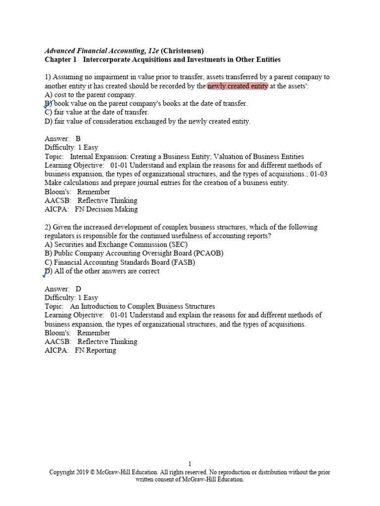 Chapter01 TB | PDF | Goodwill (Accounting) | Book Value