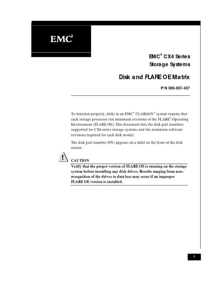 EMC® CX4 Series Storage Systems Disk and Flare O E Matrix | PDF | Hard ...