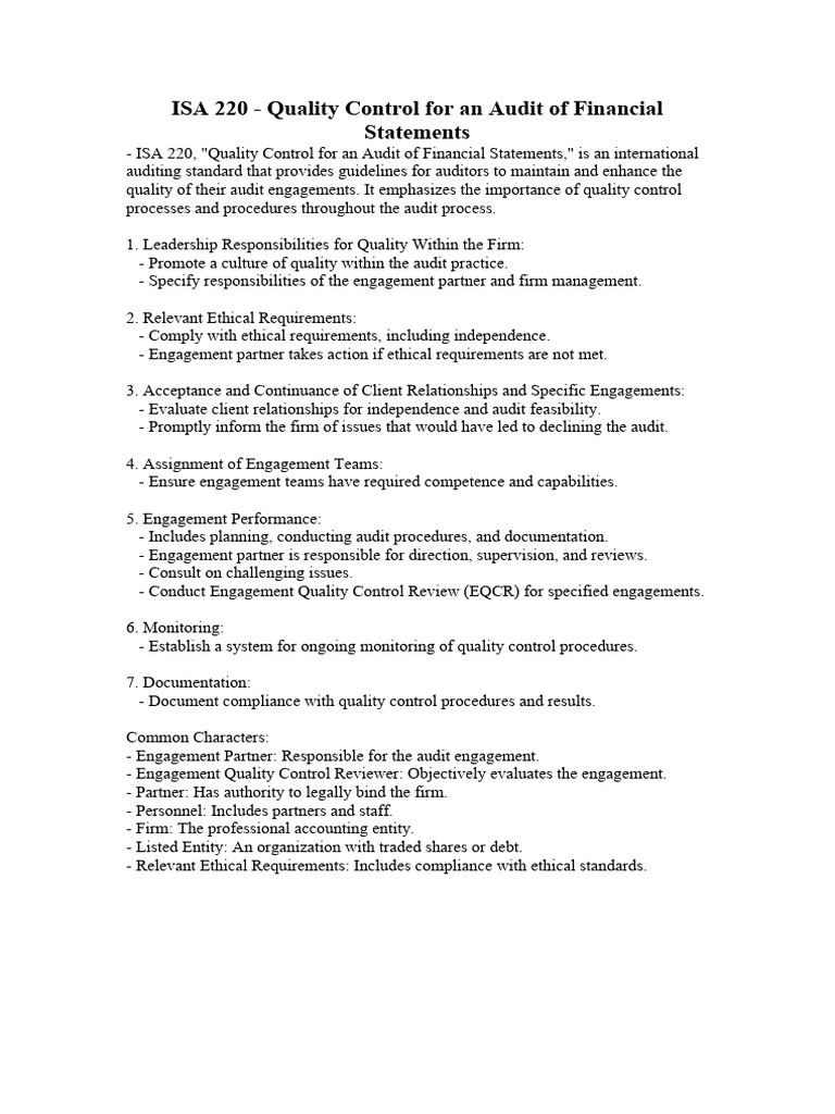 Audit Theory ISA 220 Quicknotes I | PDF